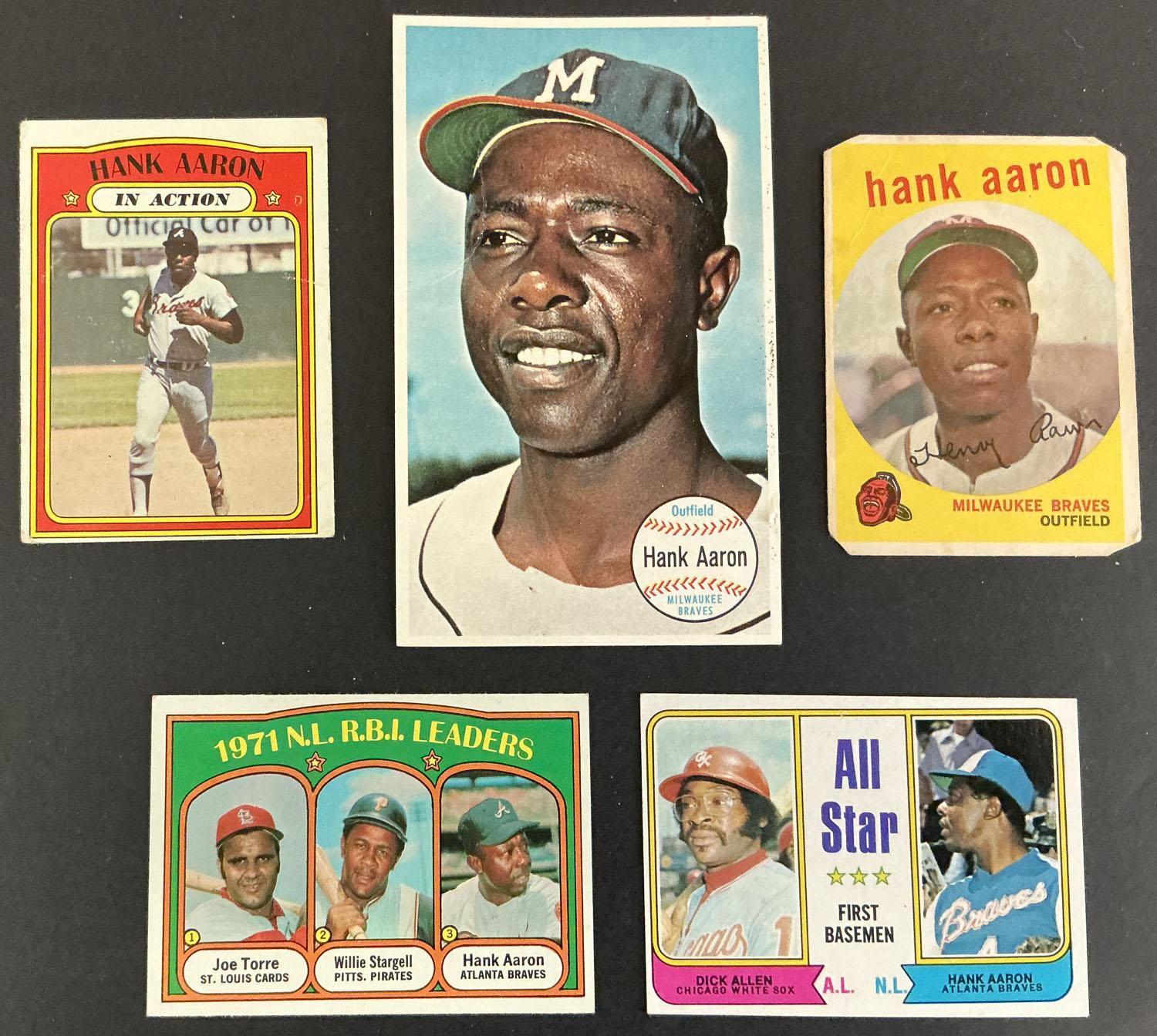 Lot of (5) Hank Aaron Cards : 1959 Topps, '64 Topps Giant, (2) '72 ...