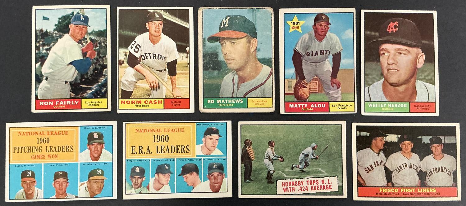 Lot of (9) 1961 Topps Baseball Cards : Inc Eddie Mathews, Matty Alou ...