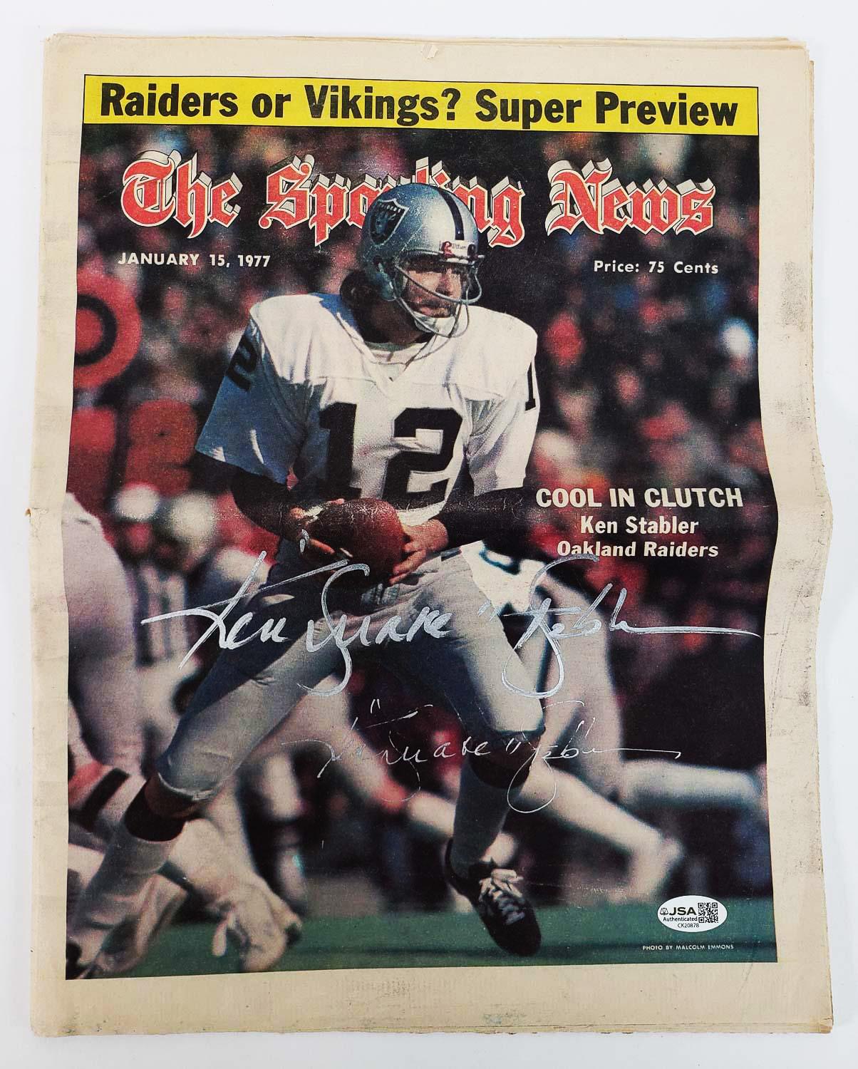 Ken "Snake" Stabler Signed 1977 The Sporting News Newspaper (JSA COA ...