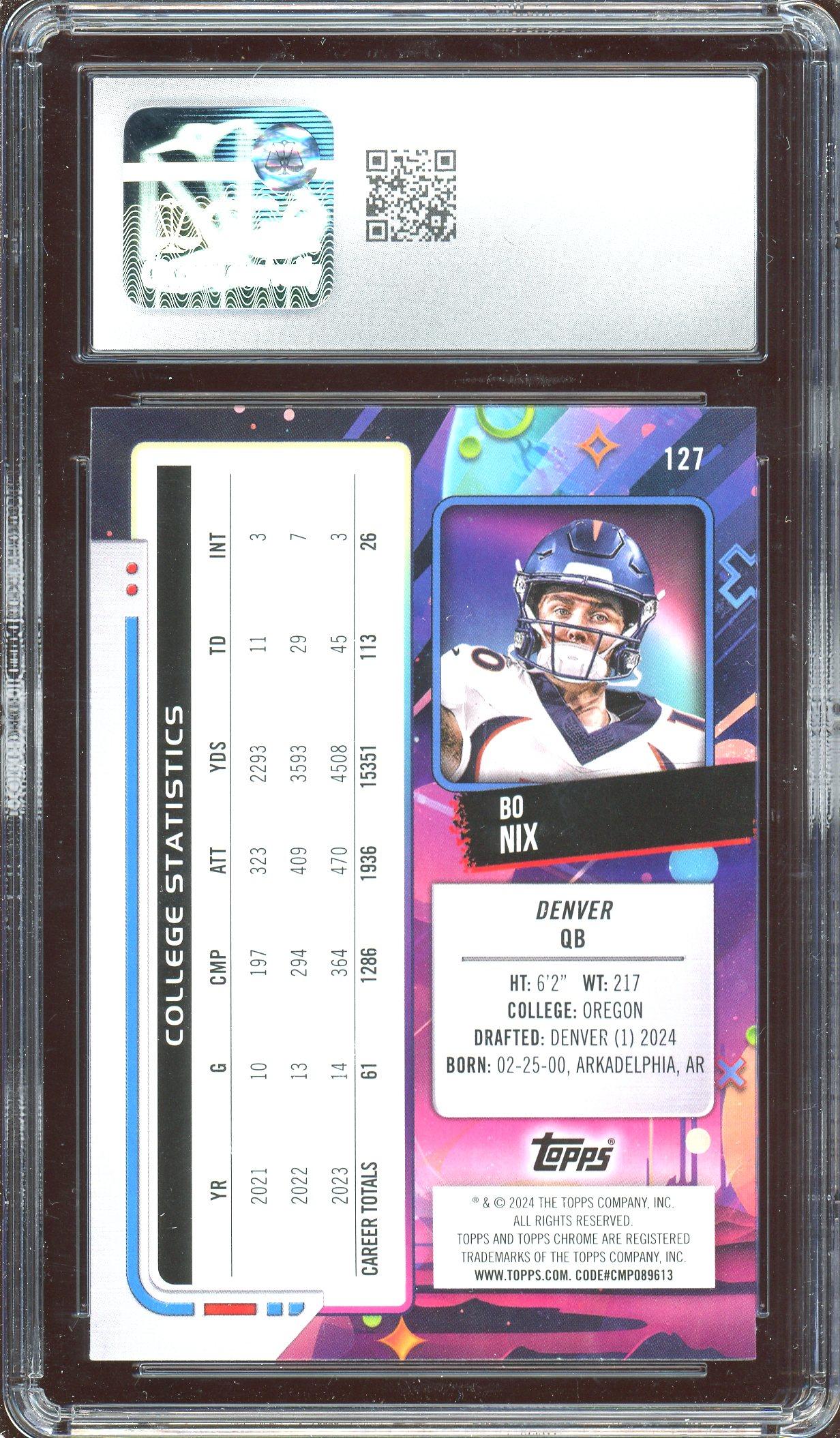 Bo Nix 2024 Topps Cosmic Chrome Card #127 CGC Gem Mint 10! | Auction of ...