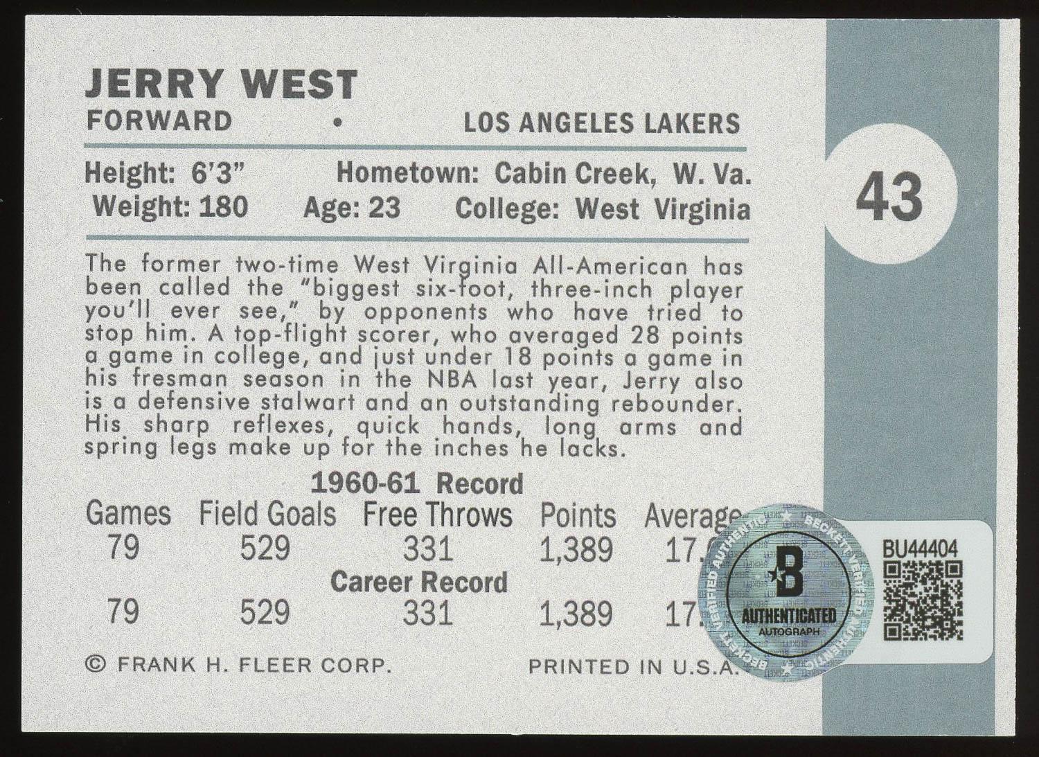 Jerry West Signed Reprint Card Beckett | Auction of Champions
