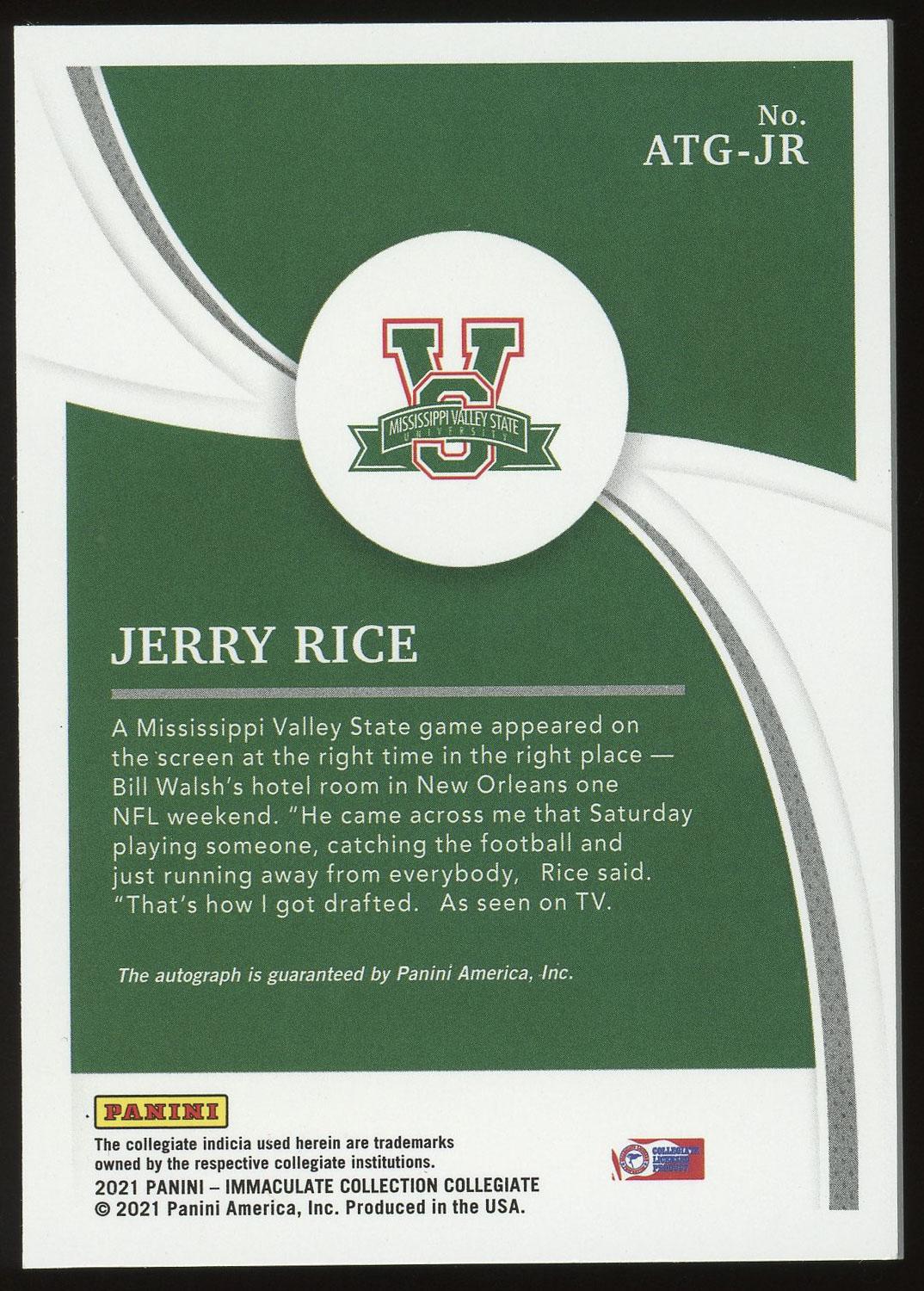 Jerry Rice 2021 Panini Immaculate Collection All Time Greats Autograph ...